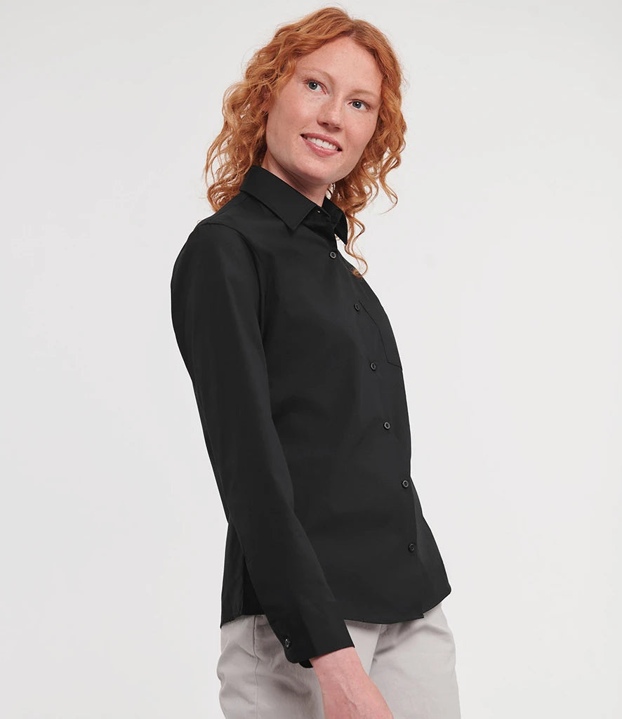 Russell Athletic Collection Ladies Long Sleeve Easy Care Cotton Poplin ...