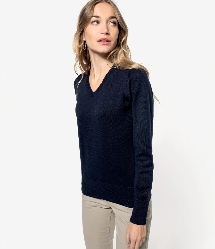 Kariban Ladies Cotton Acrylic V Neck Sweater – Fire Label